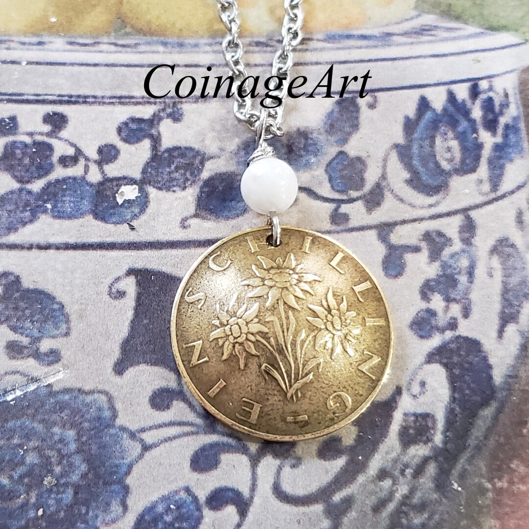 Austria Edelweiss Coin Necklace -1 Shilling -white Moonstone -domed ...