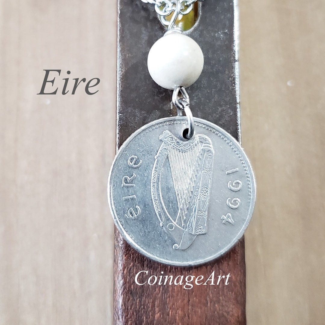 Irish Harp Necklace -irish 10 Pence Coin -irish Ulster Marble -ireland ...