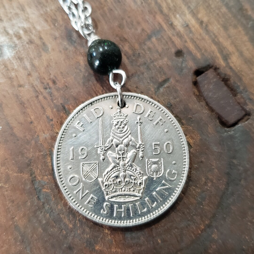 Scottish Coin Necklace -goldstone Gemstone -scotland -one Shilling ...