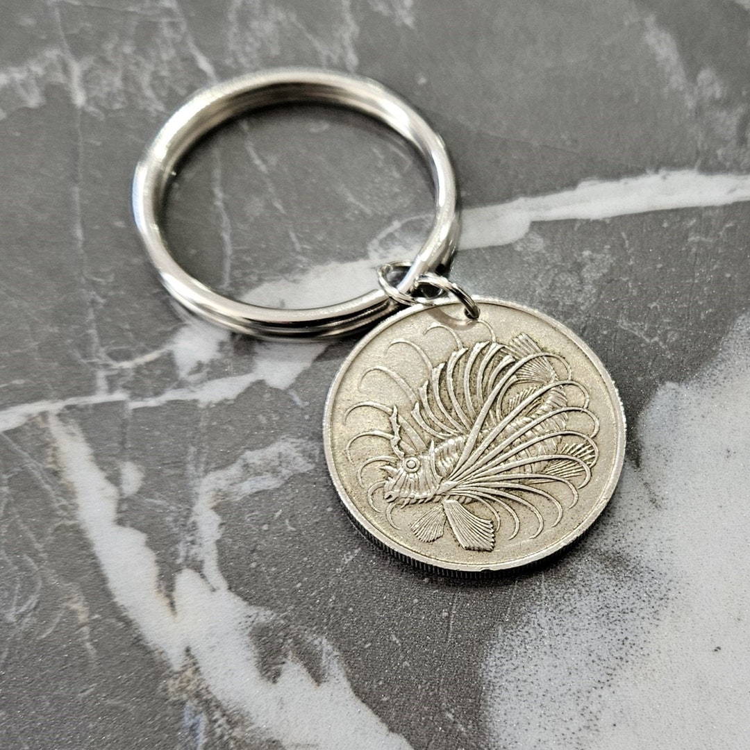 Singapore Coin Keyring -lionfish 50 Cent -1967 to 1985 -colorful ...