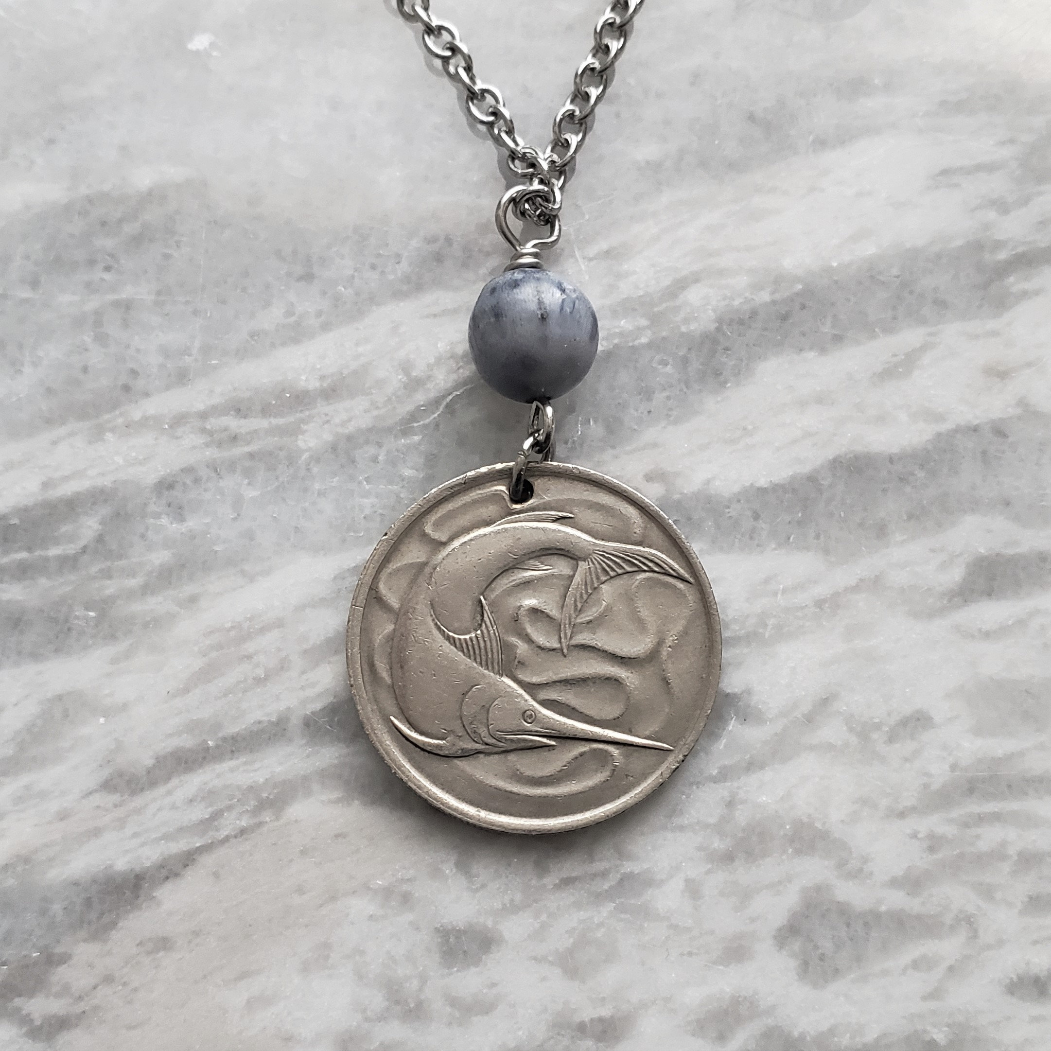 Singapore Coin Necklace blue Marlin sports Fishing dates 1967 to 1985 ...