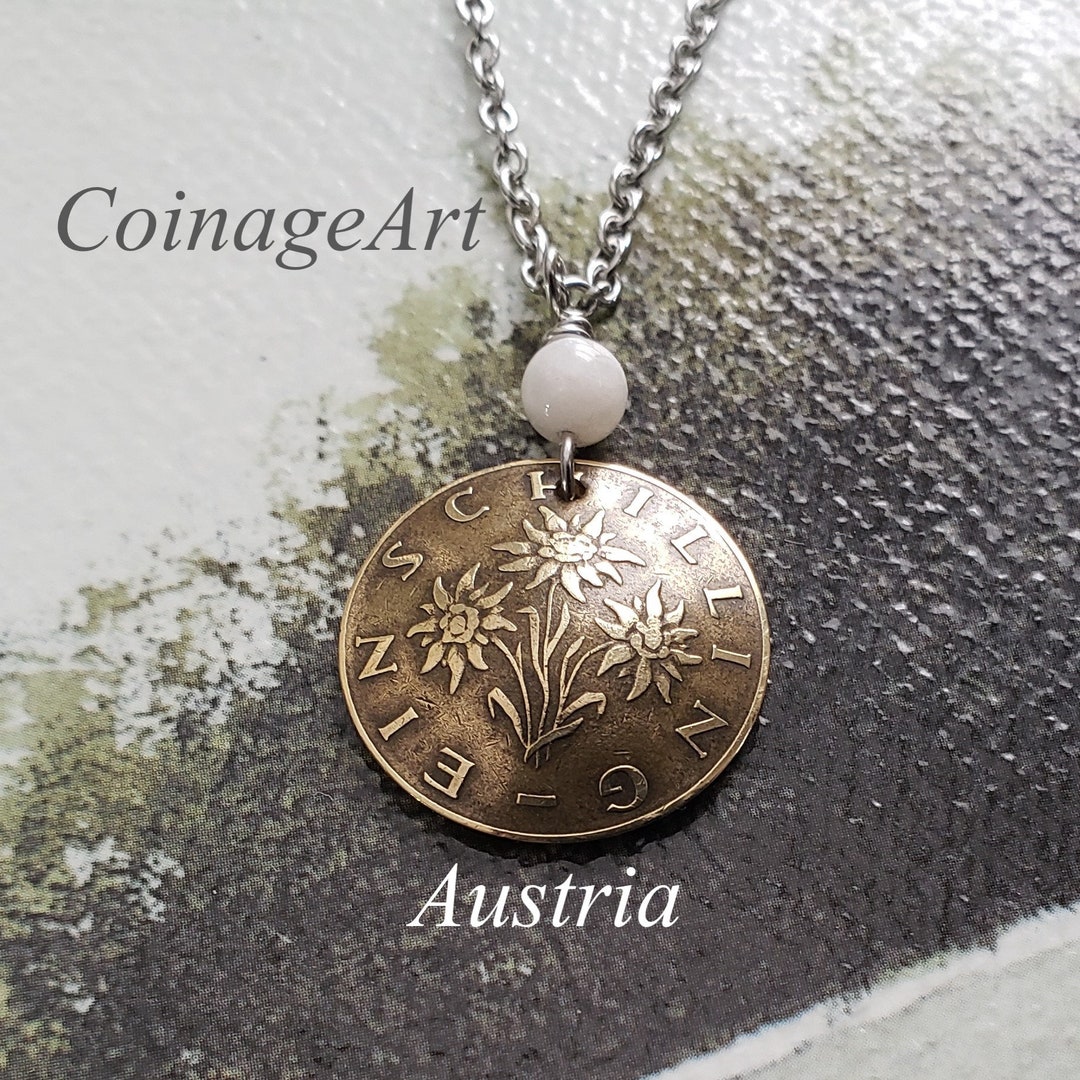Edelweiss -austrian Coin Necklace -flower Pendant -austria 1 Shilling ...