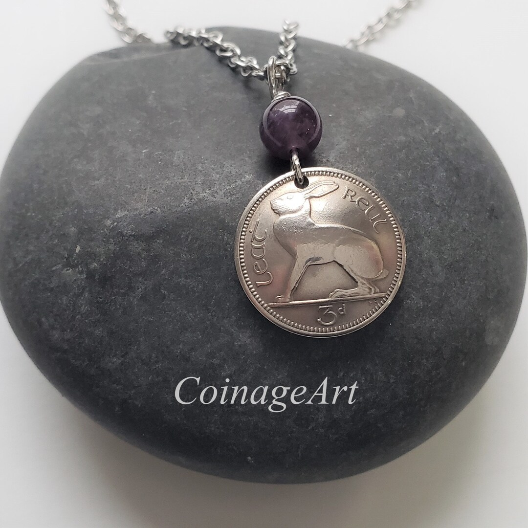 Lucky Rabbit Irish Coin Necklace -amethyst -domed Coin -eire -celtic ...