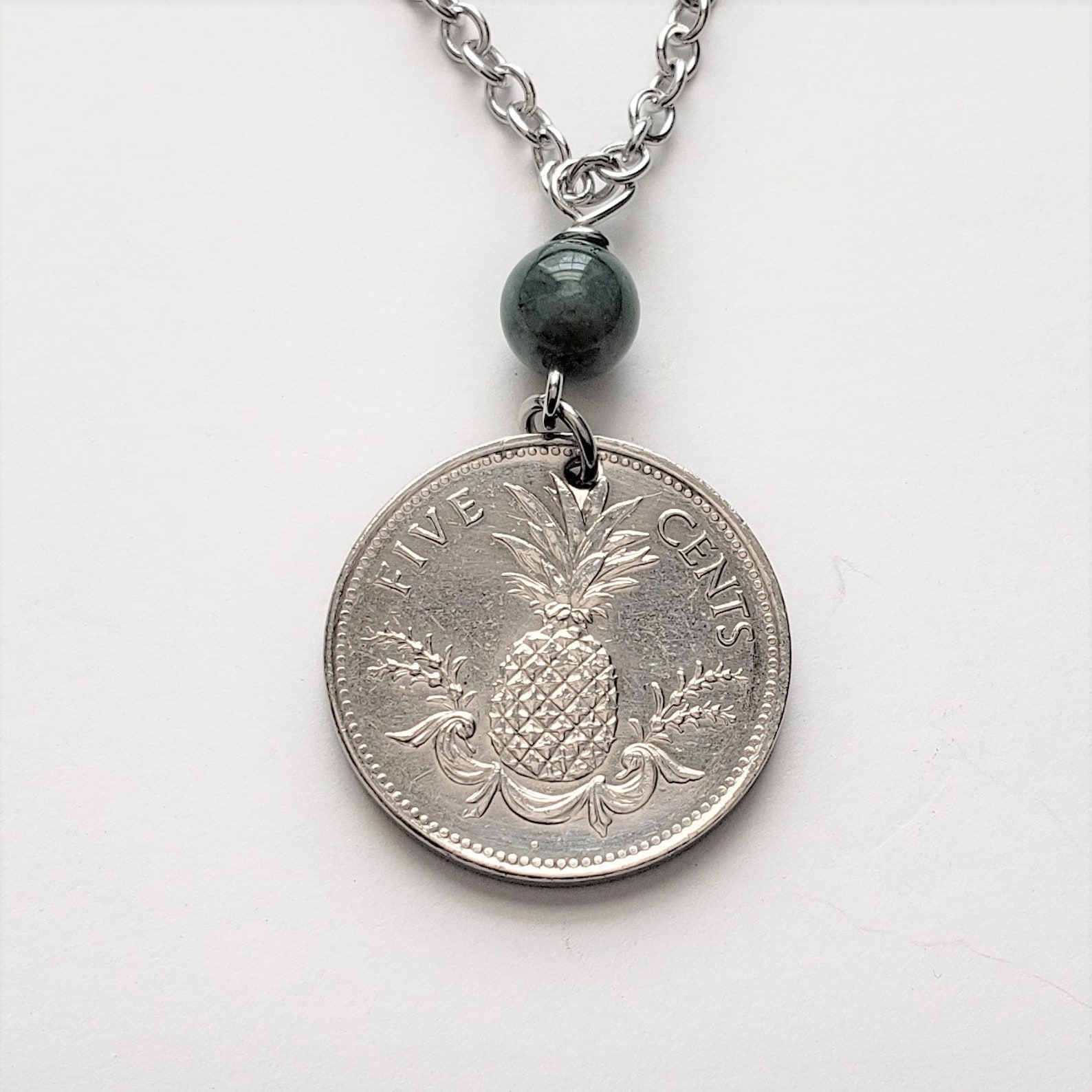 Pineapple bahamas Coin Necklace moss Agate Gemstone coin Dates 1974 to ...