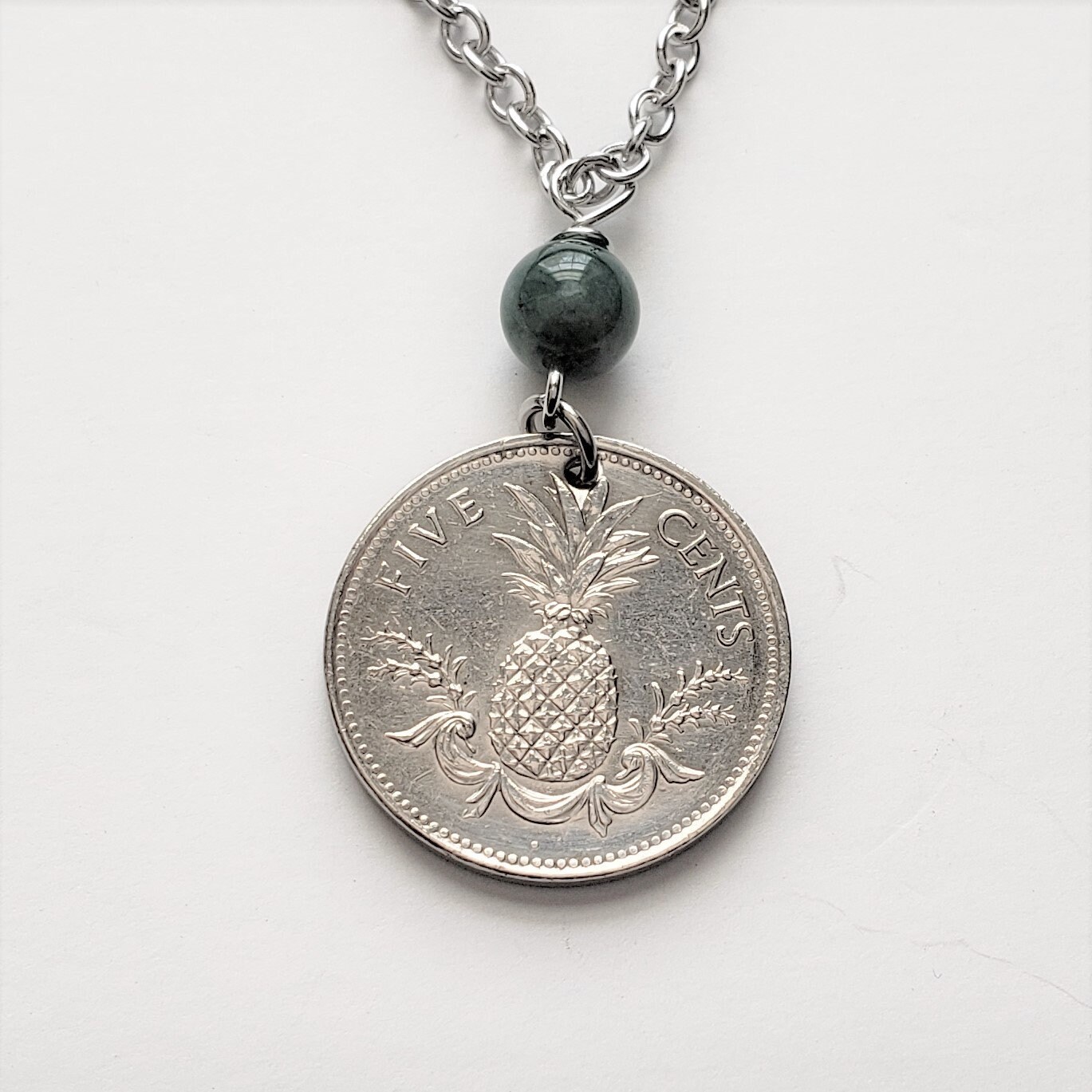 Pineapple bahamas Coin Necklace moss Agate Gemstone coin - Etsy