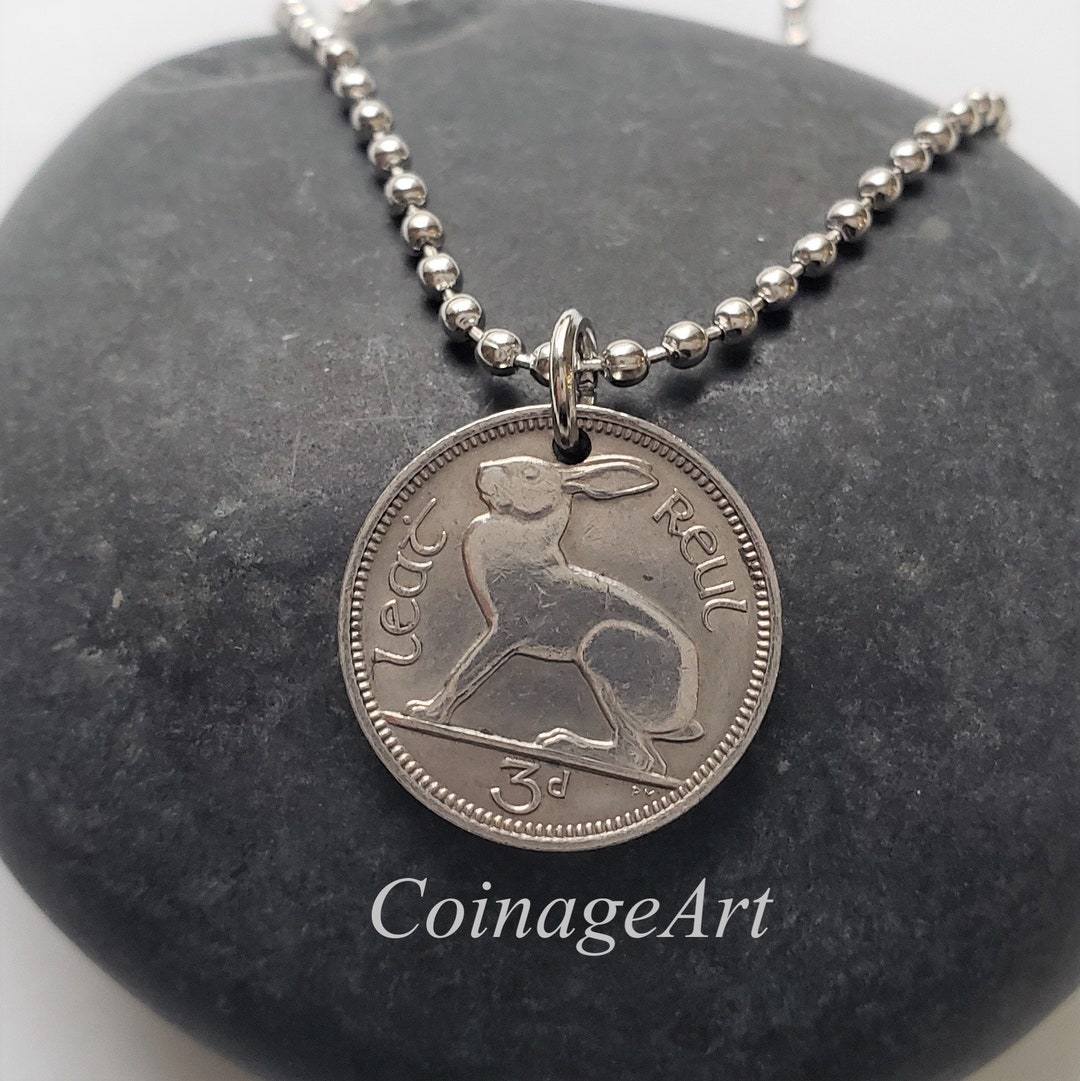 Rabbit irish 3 Pence Coin Necklace celtic Necklace ireland Coin bunny ...