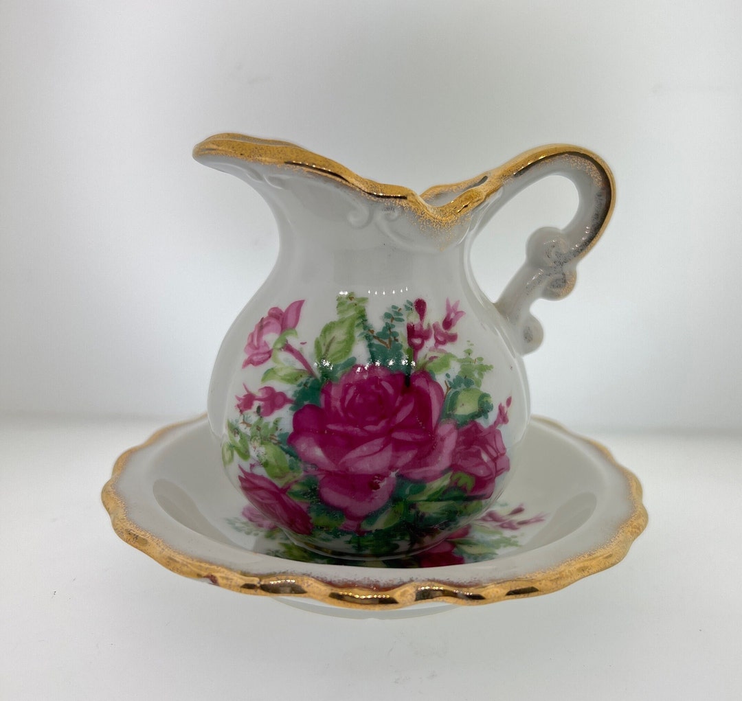 Vintage Pitcher and Bowl, Small Pottery Pitcher With Matching Bowl ...