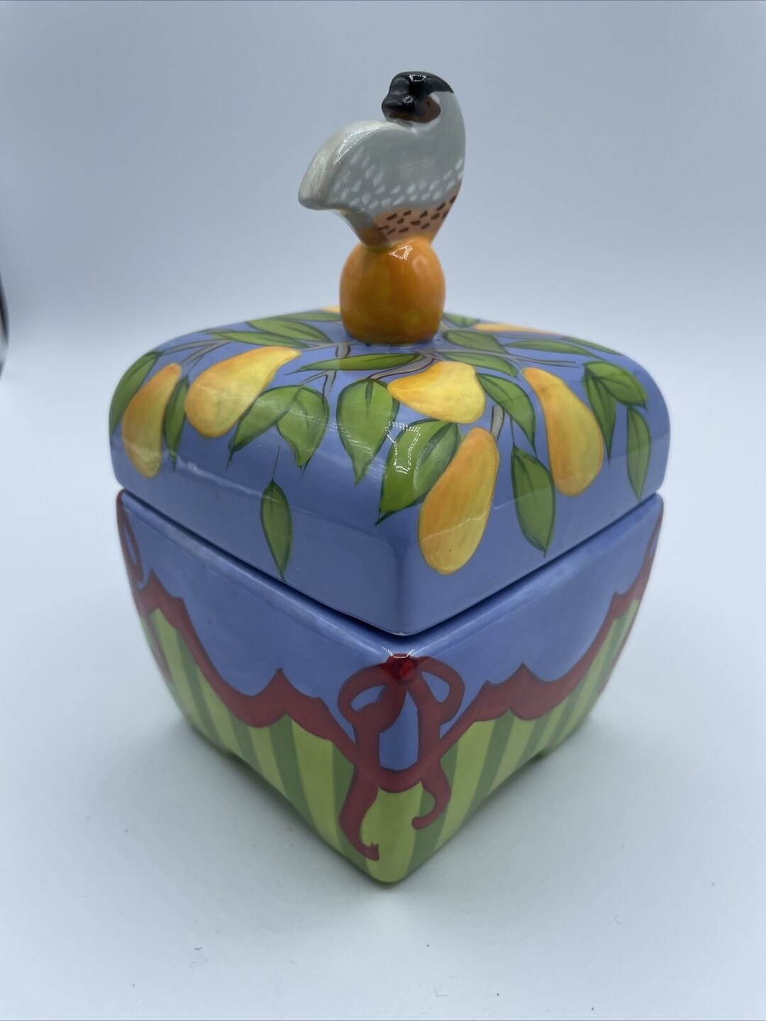 Birdbrain Colorful Hand Painted Ceramic Trinket Box, Bird, Pears 2004 ...