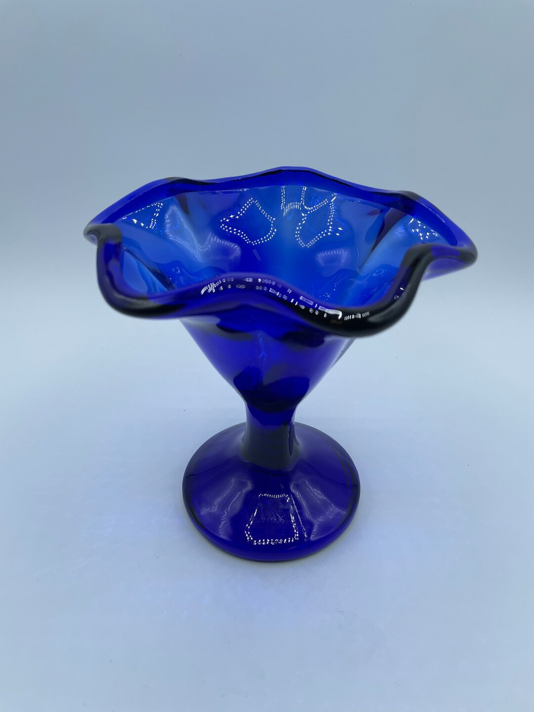 Vintage Cobalt Blue Glass Dish, Pedestal Compote Glass, Made in Italy ...