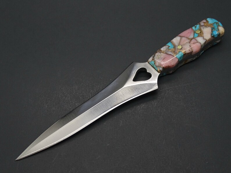 Double Edged Dagger: Pink Opal & Turquoise Gemstone Handle, Leather ...