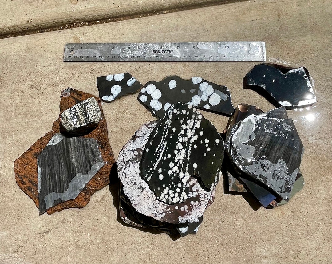 Mixed Obsidian Slab Lot: Snowflake, Mahogany, Silver Sheen, Green, Blue ...
