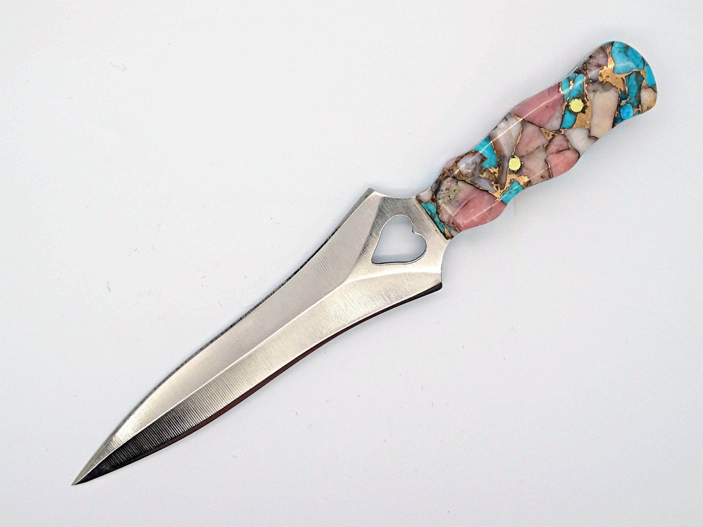 Double Edged Dagger: Pink Opal & Turquoise Gemstone Handle, Leather ...