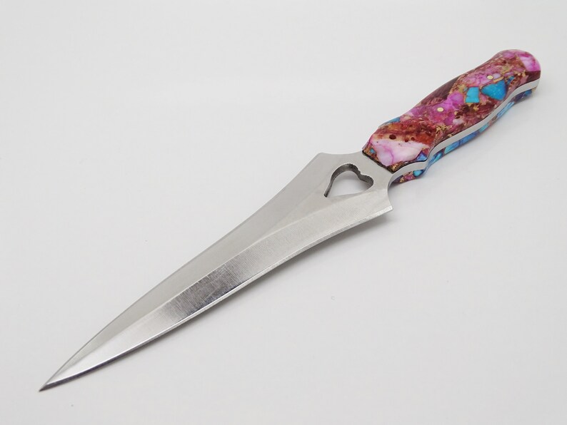 Double Edged Dagger: Pink Oyster & Turquoise Gemstone Handle - Etsy