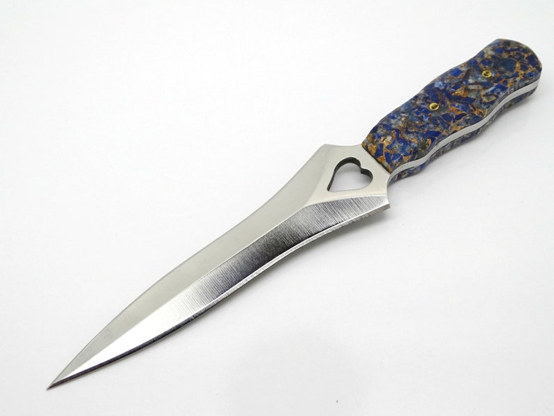 Steel Dagger: Lapis Lazuli Handle, Leather Sheath, Fixed Blade Knife - Etsy