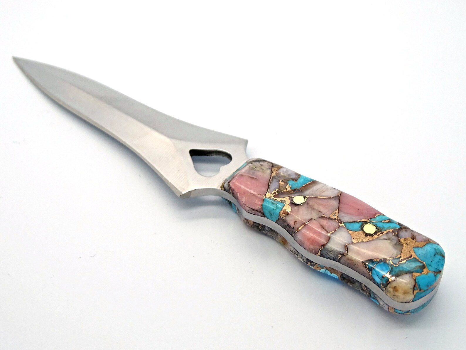 Double Edged Dagger: Pink Opal & Turquoise Gemstone Handle, Leather ...