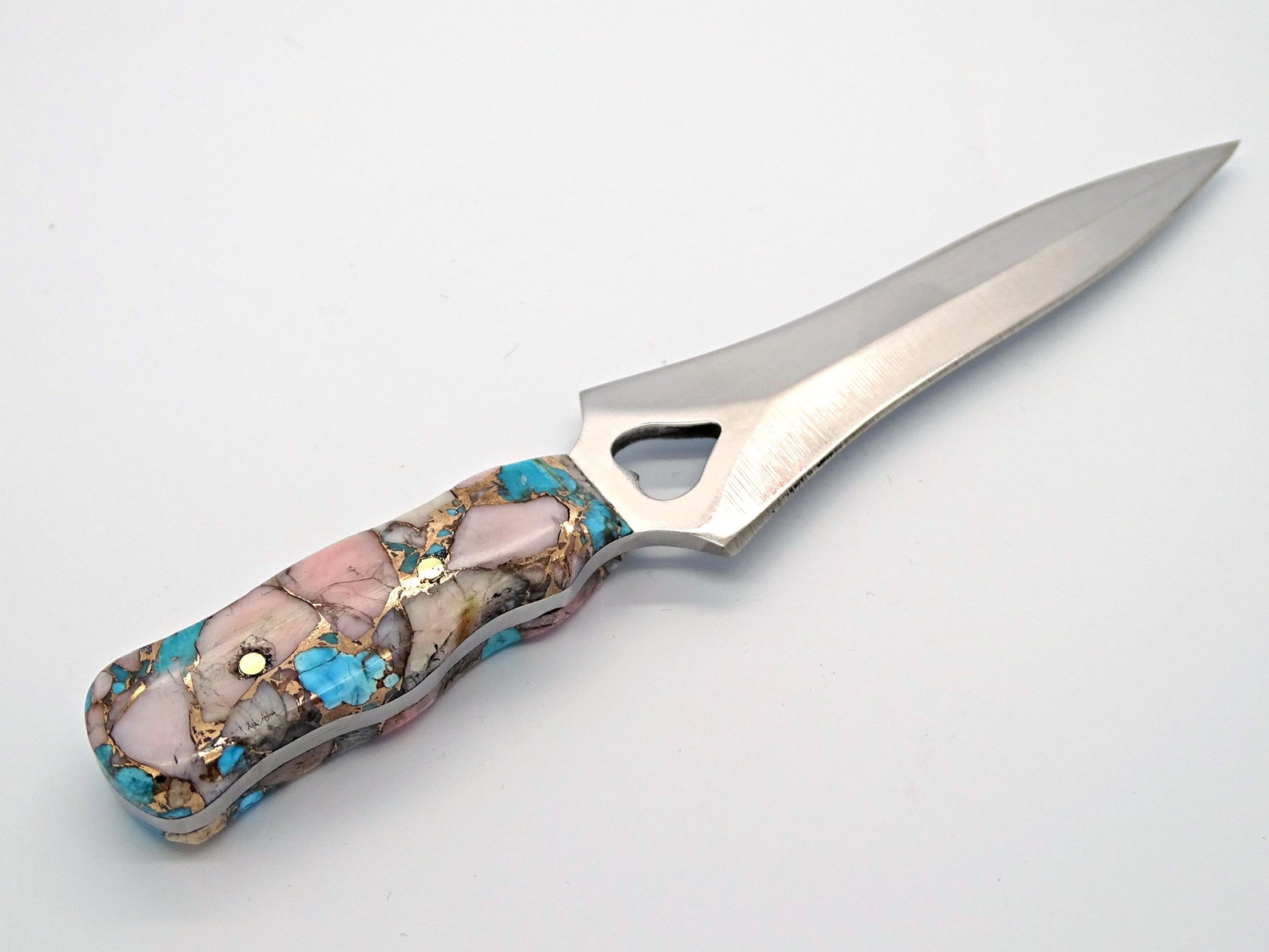 Double Edged Dagger: Pink Opal & Turquoise Gemstone Handle, Leather ...