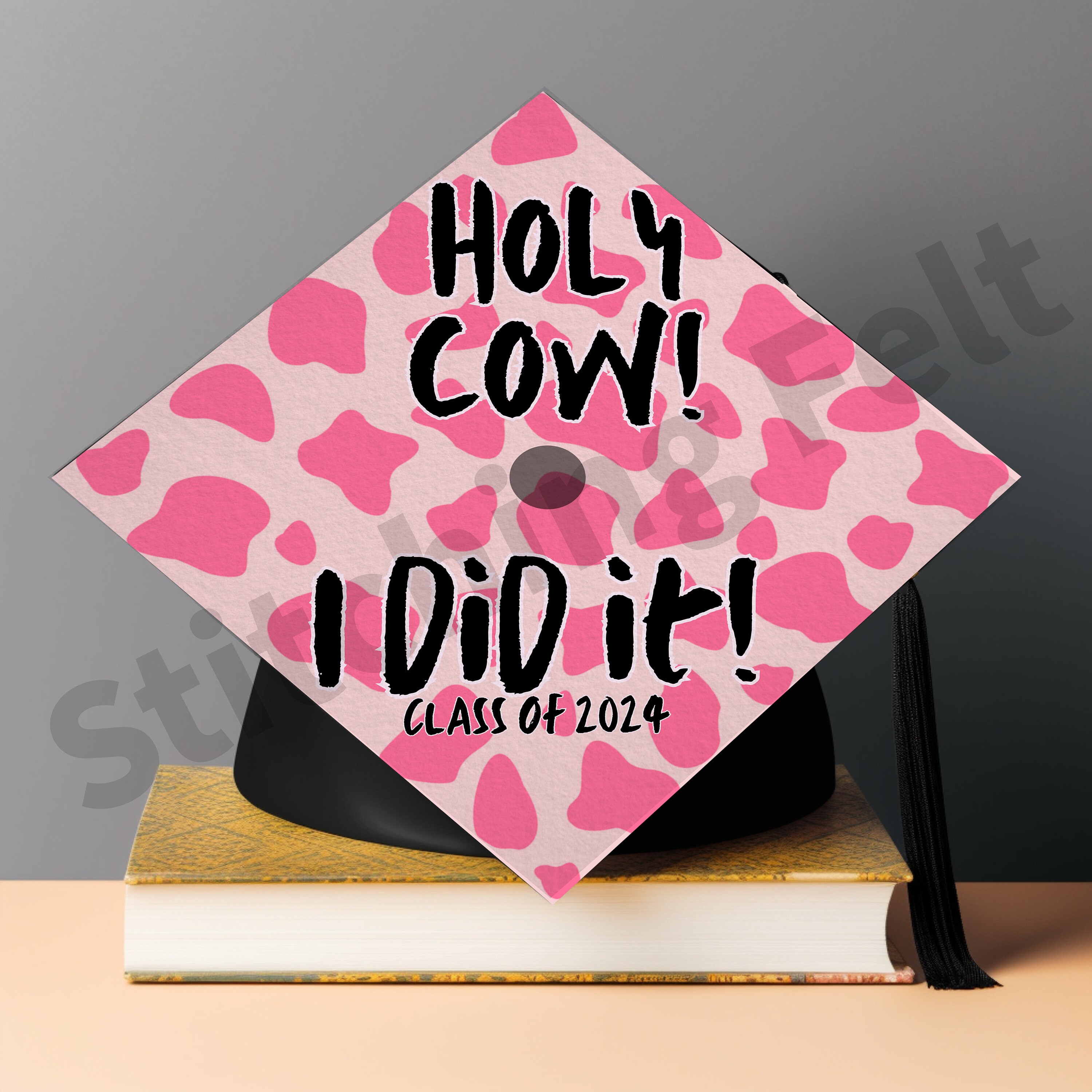 Holy Cow! | Pink Cow Grad Cap | Grad Cover | Class of 2024 | 2024 ...