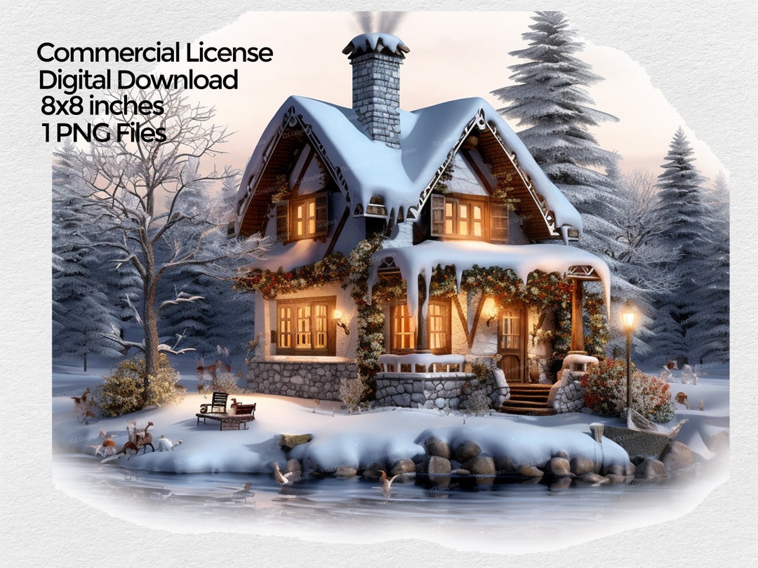 Winter Cottage House Clipart, Christmas Winter House PNG File ...