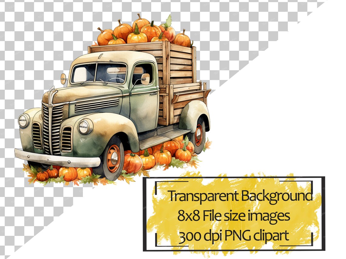 Farm Truck With Pumpkins Clipart, Fall Pumpkin PNG File, Sublimation ...