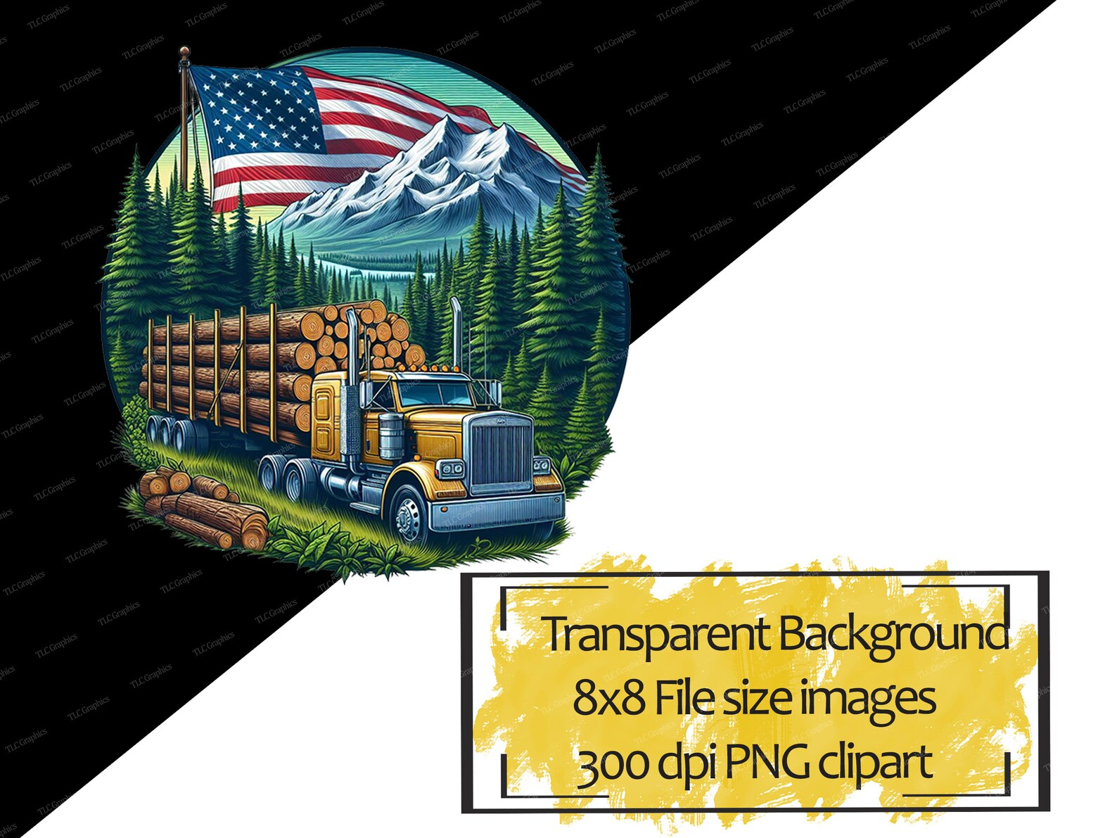 Us Logging Truck With American Flag Png for Sublimation, Patriotic ...