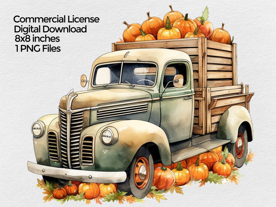 Farm Truck With Pumpkins Clipart, Fall Pumpkin PNG File, Sublimation ...