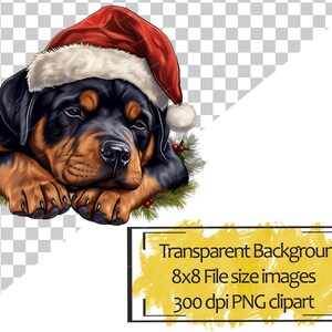 Sleeping Rottweiler Puppy With Santa Hat Clipart, Rottweiler Dog ...