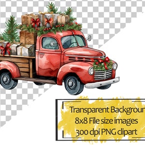 Red Country Christmas Farm Truck Clipart, Christmas Truck PNG File ...