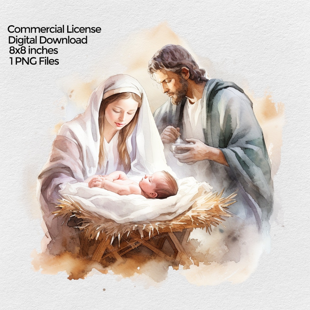 Nativity Baby Jesus Watercolor Clipart, Christmas Nativity PNG File ...