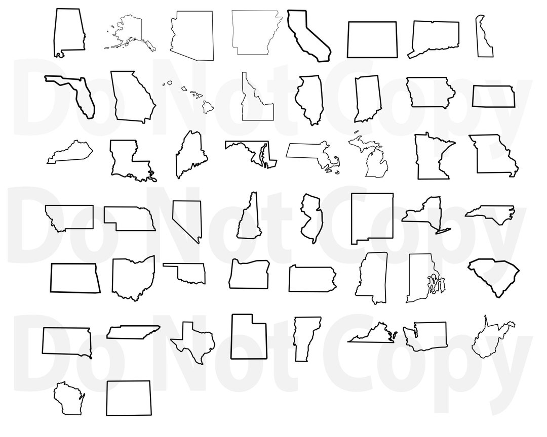 50 States Outline SVG Bundle, United States Map Svg File for Cricut ...