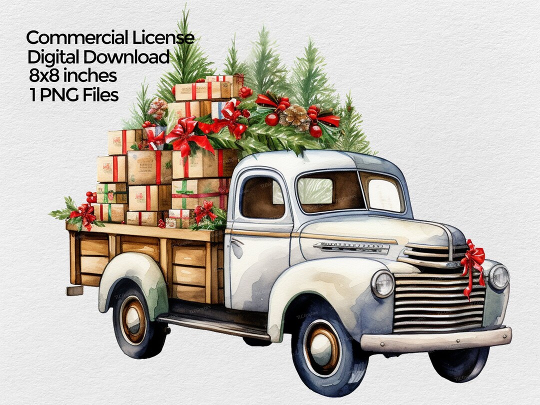 Old Country Christmas Farm Truck Clipart, Christmas Truck PNG File ...