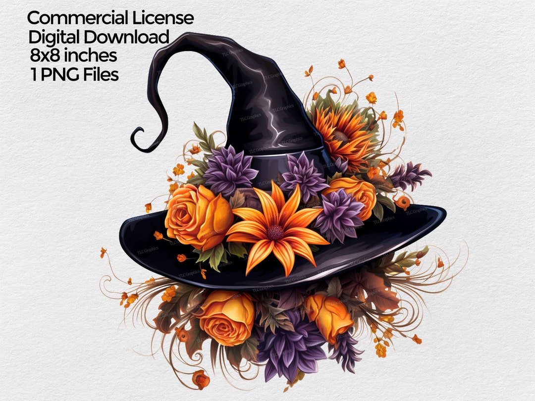 Witch Hat Clipart, Cute Halloween Witch Hat PNG File, Witch Hat With ...