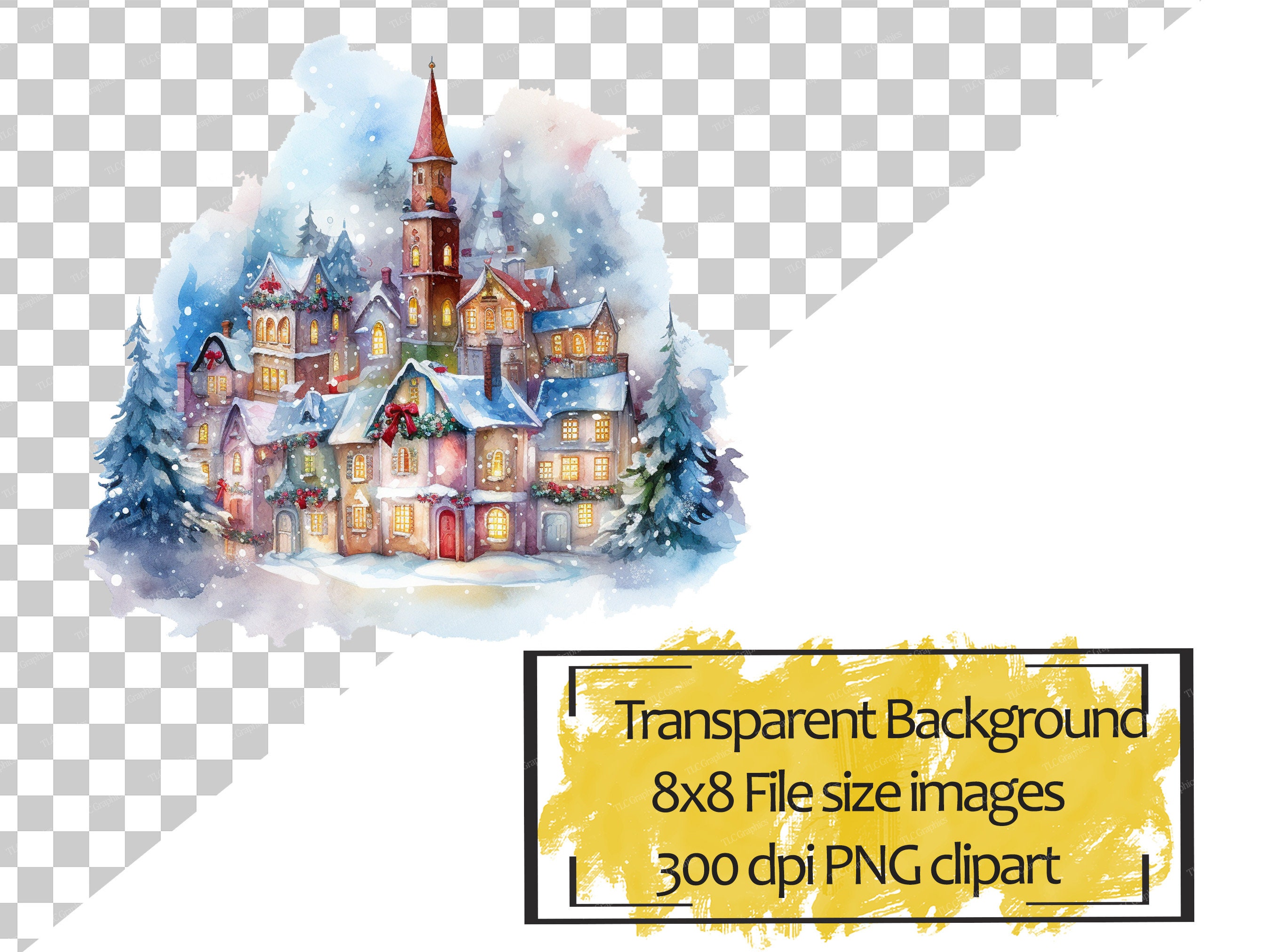 Christmas Winter Village Houses Clipart, Christmas Village PNG File ...