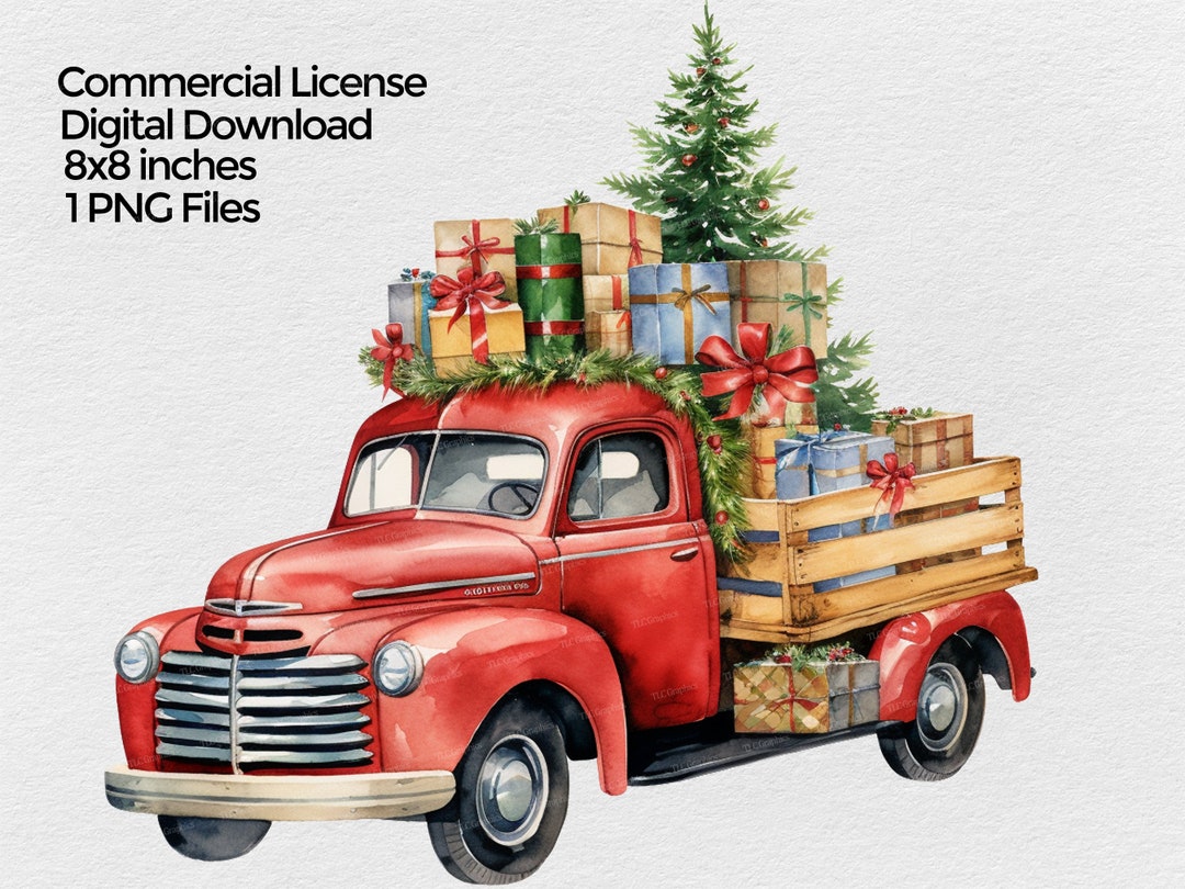 Old Country Christmas Farm Truck Clipart, Christmas Truck PNG File ...