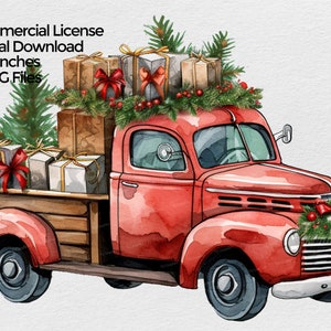 Red Country Christmas Farm Truck Clipart, Christmas Truck PNG File ...