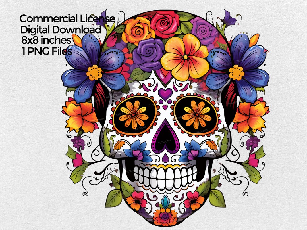 Sugar Skull Clipart, PNG File for Sugar Skull Sublimation, Day of the ...