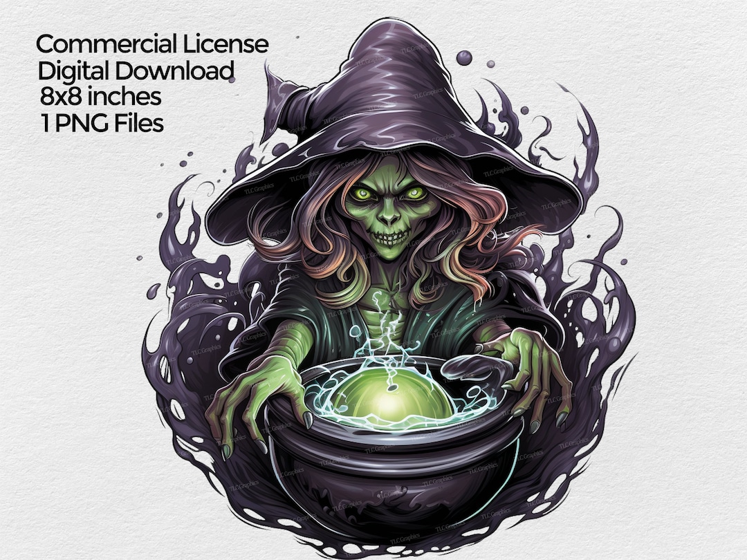 Spooky Witch Clipart, Halloween Witch With Cauldron PNG File ...