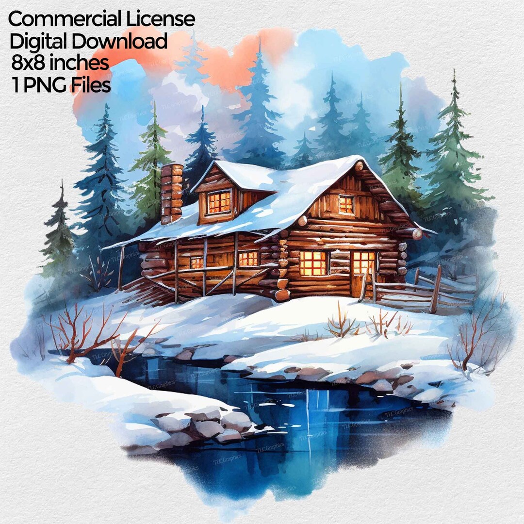 Christmas Winter Log Cabin Clipart, Christmas Cabin PNG File ...