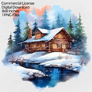 Christmas Winter Log Cabin Clipart, Christmas Cabin PNG File ...