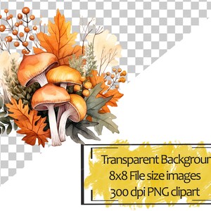 Floral Fall Mushroom Clipart, Fall Mushroom With Leaves and Flowers Png ...