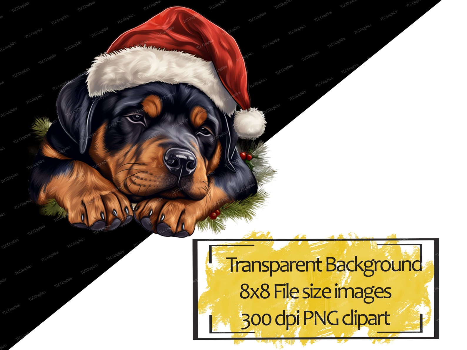 Sleeping Rottweiler Puppy With Santa Hat Clipart, Rottweiler Dog ...