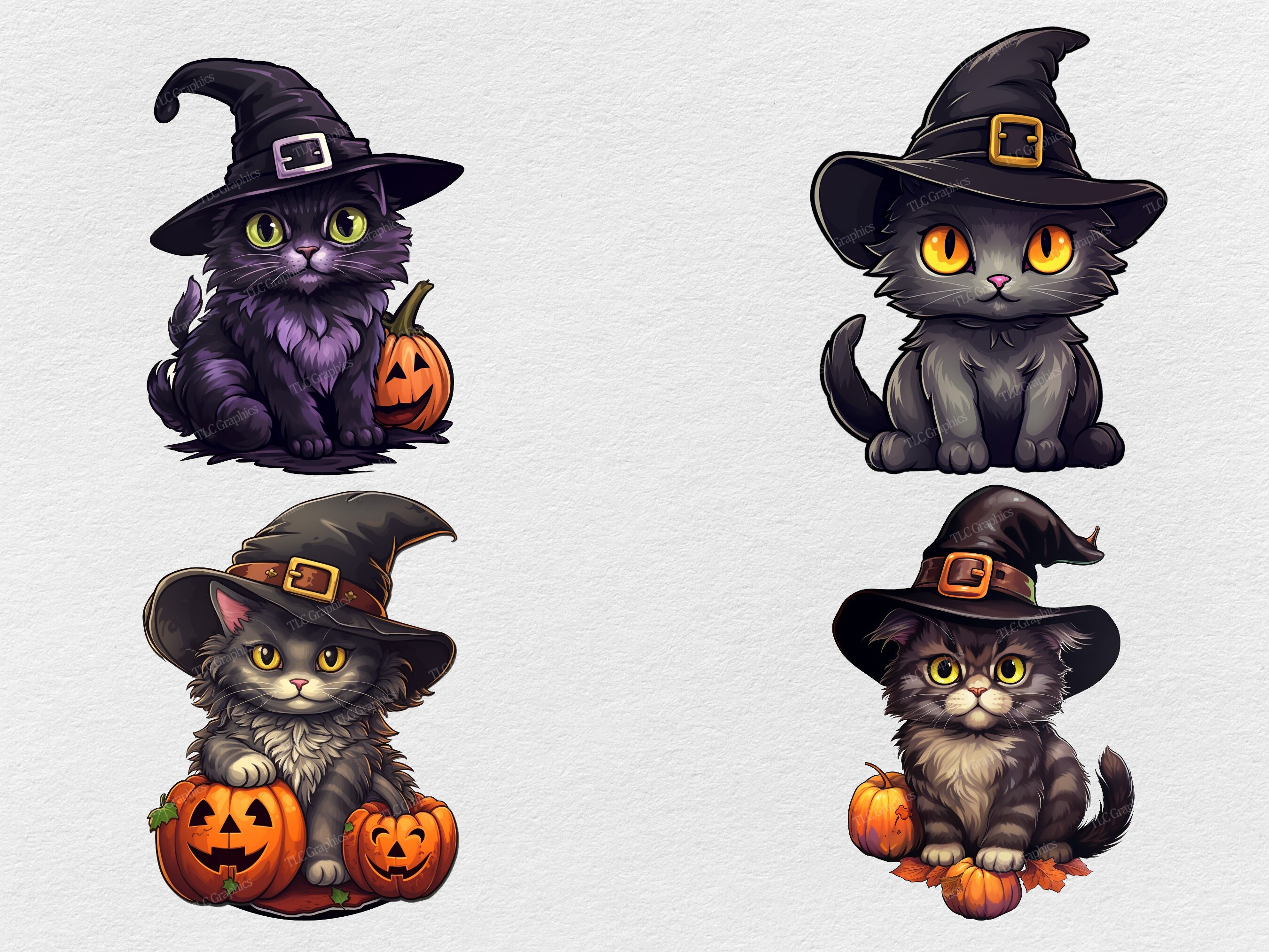 Cute Halloween Cat Clip Art Bundle, Cute Cat Png Clipart Files ...