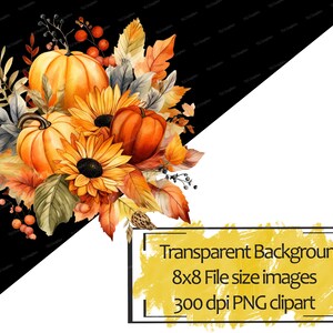 Fall Pumpkin With Leaves and Flowers Png Clipart, Autumn Floral Png ...