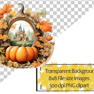 Fall Pumpkin With Leaves and Flowers Png Clipart, Autumn Floral Png ...