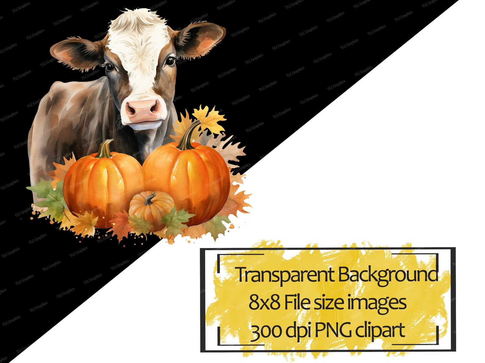 Cow With Pumpkins Watercolor Png Clipart, Farm Cow Fall Png Image for ...