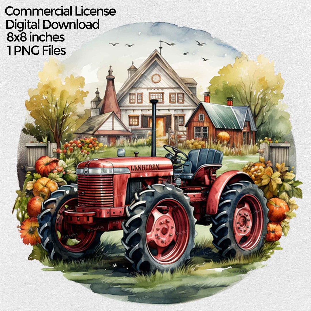 Fall Tractor With Pumpkins and Leaves Png Image, Old Farm Tractor ...