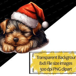 Sleeping Yorkie Puppy With Santa Hat Clipart, Yorkshire Terrier Dog ...