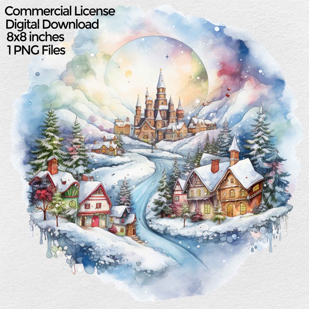 Christmas Winter Village Houses Clipart, Christmas Village PNG File ...