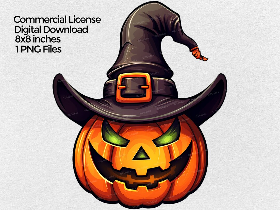Spooky Jack O Lantern With Witch Hat Clipart, Halloween Pumpkin PNG ...