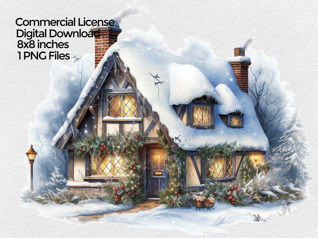 Winter Cottage House Clipart, Christmas Winter House PNG File ...
