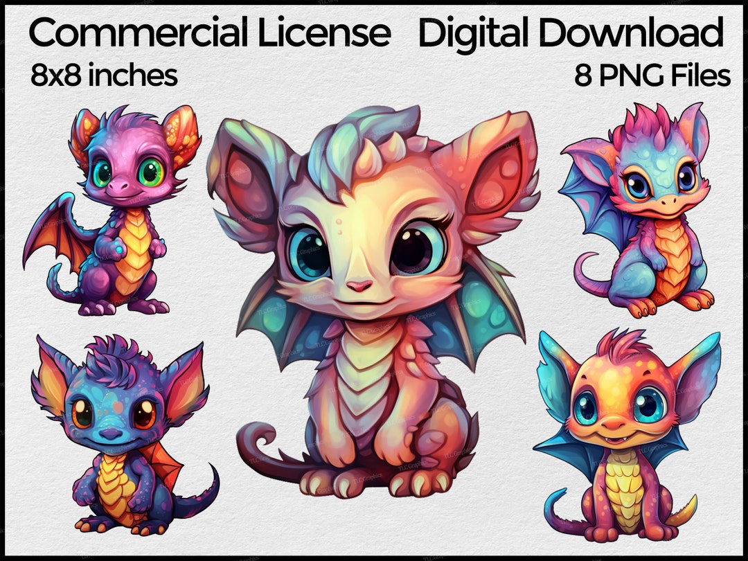 Cute Baby Dragon Clip Art Bundle, Cute Baby Dragon Png Clipart Files ...